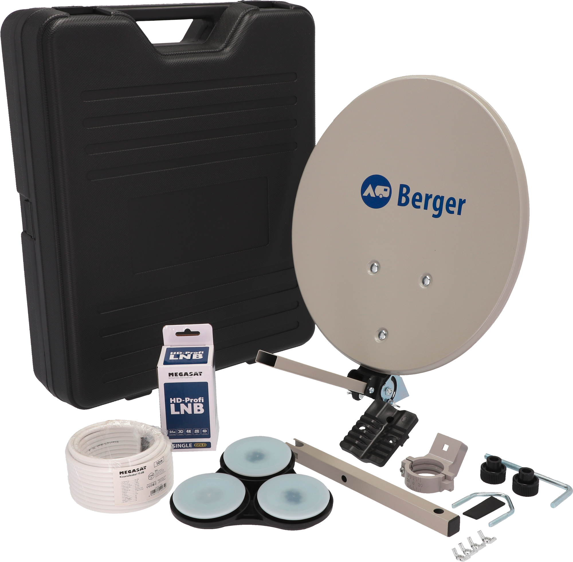 Berger Mobile Satellite System Complete Set Single LNB in Camping Case ...