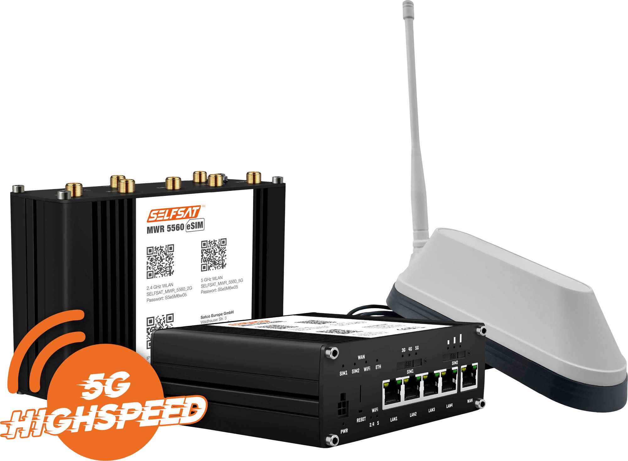Router WLAN Selfsat MWR 5560 eSIM 5G Cat 20 con antenna a tetto SHARK ...