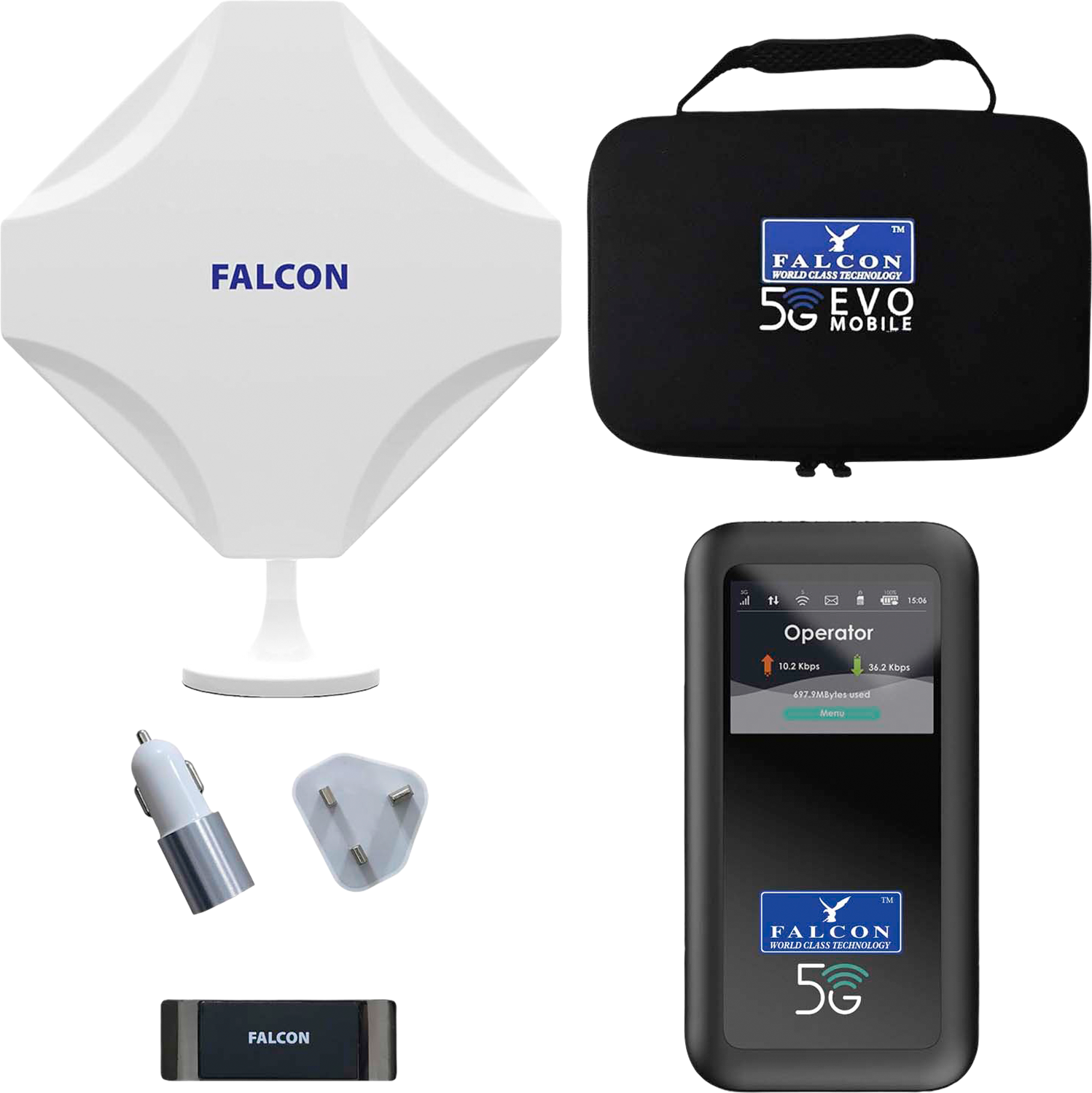Falcon Evo 5G Mobile Deluxe Internet antenna with portable router and ...