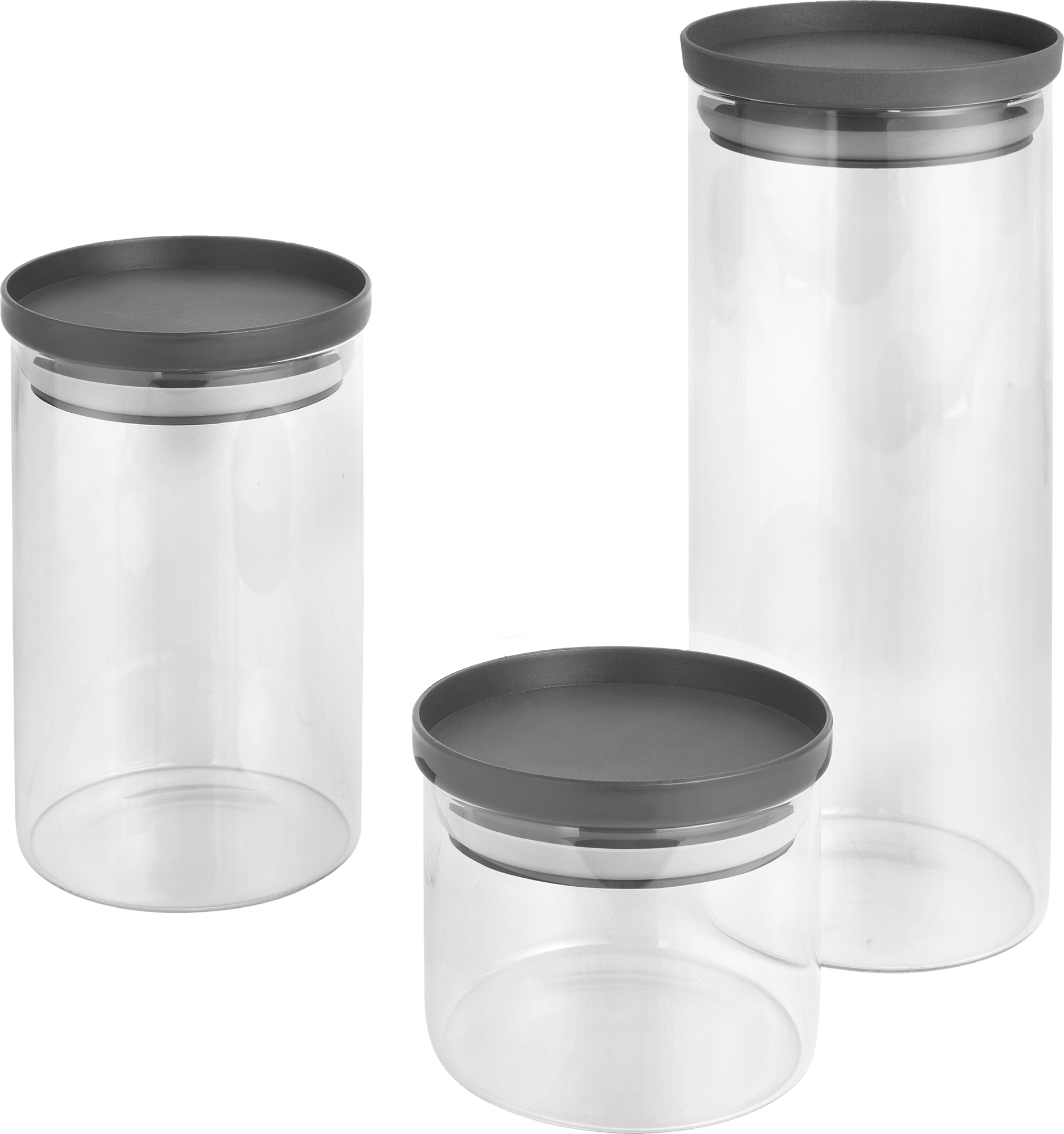 Metaltex Aroma Line round glass storage jars set of 3 450 / 1000 / 1500 ...