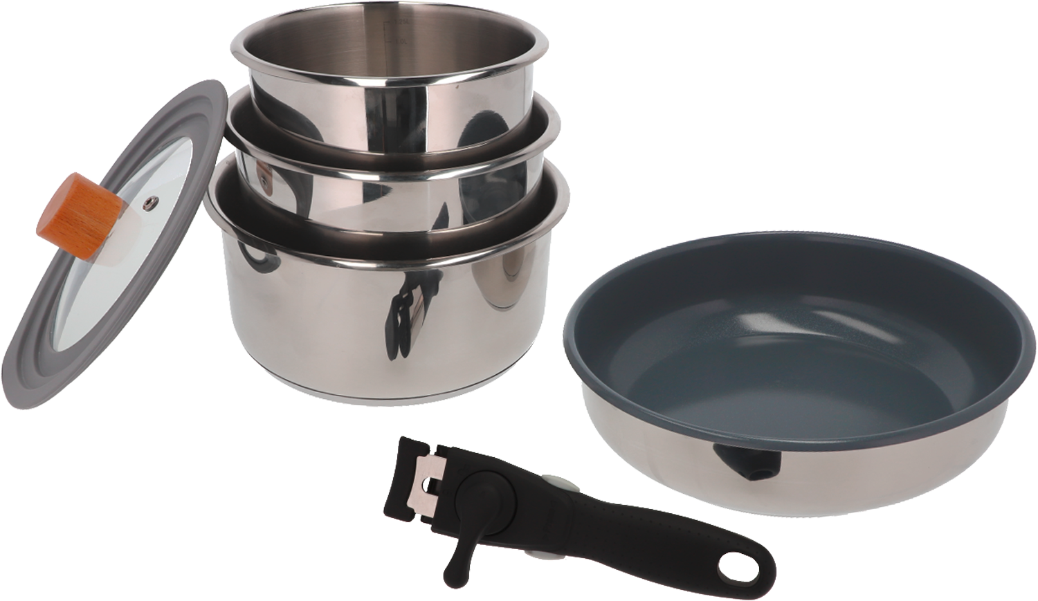 Berger BlueOak Edelstahl Topfset 6-tlg. mit Glasdeckel und Zangengriff ...