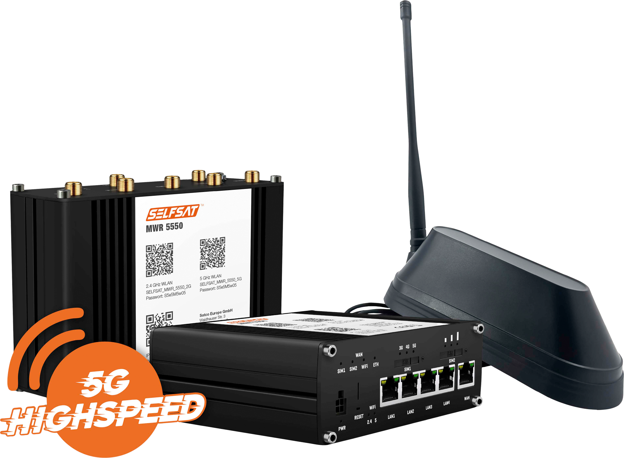 Selfsat MWR 5550 5G Cat 20 Routeur WLAN avec antenne de toit SHARK 5G ...