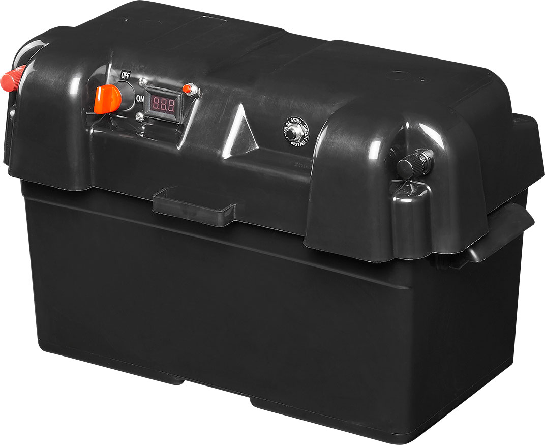 Battery box V02 with USB socket, 12V socket & voltmeter IP44 - Berger ...