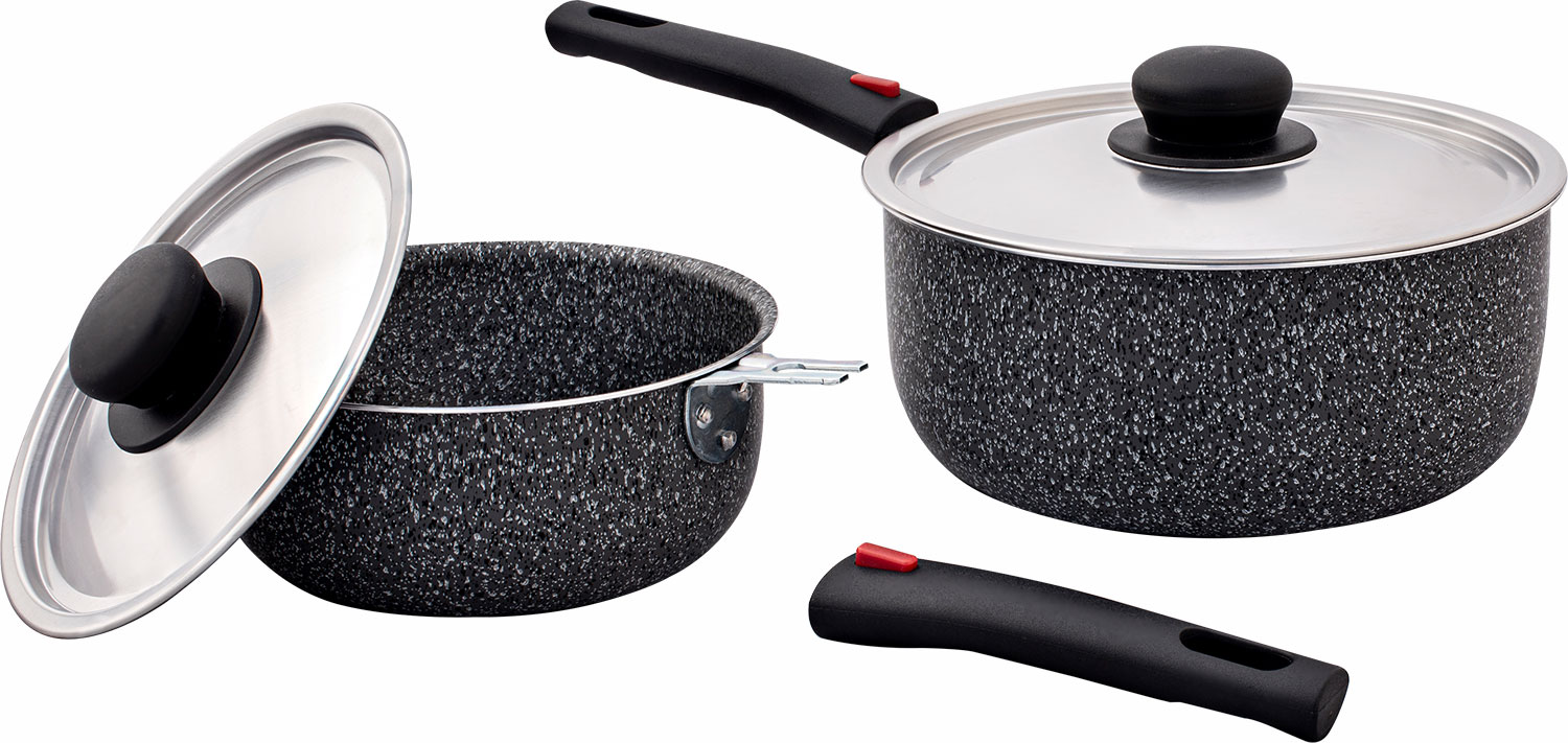 Berger Stone Rock Aluminium Casserole Set 6 pcs. - Berger Camping