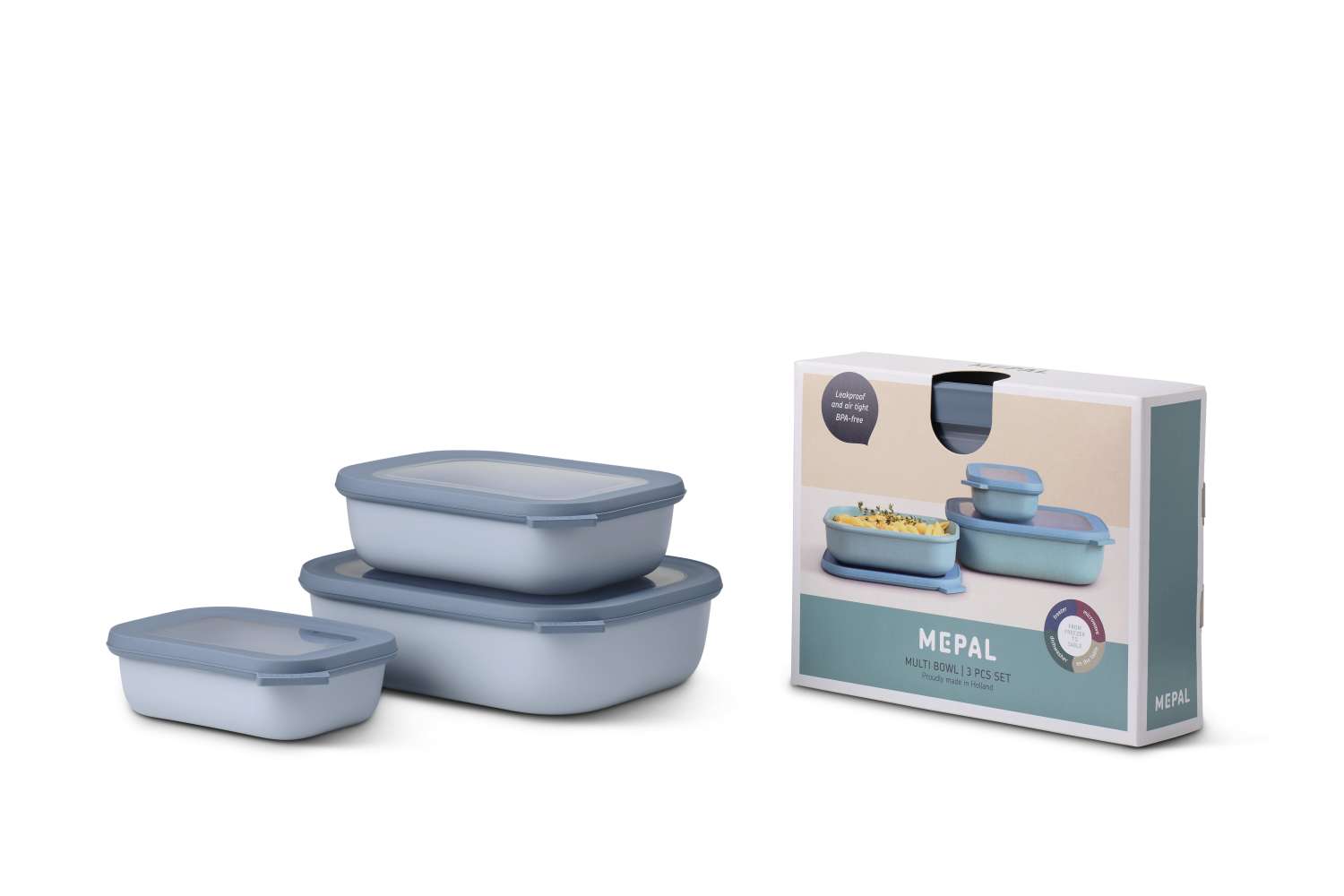 Mepal multi bowl set Cirqula rectangular flat 3 pieces - Berger Camping